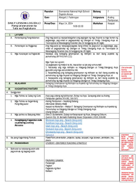 Lesson Plan In Araling Panlipunan 7 Daily Lesson Log Dll Pang Araw