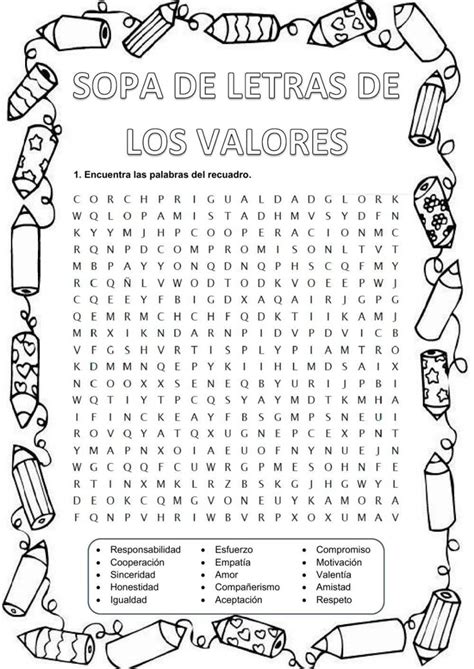 Sopa De Letras De Valores Sopas De Letras Para Imprimir Gratis