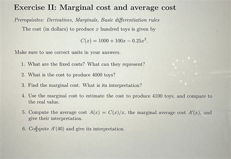 Solved Exercise II Marginal Cost And Average Cost Chegg