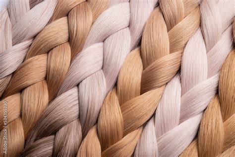 Braid Of Natural Hair Close Up Blonde Braids Texture Or Background Of Beautiful Female Hair