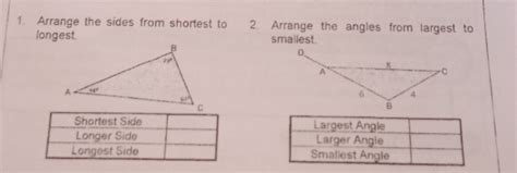solved 1 arrange the sides from shortest to 2 arrange the angles