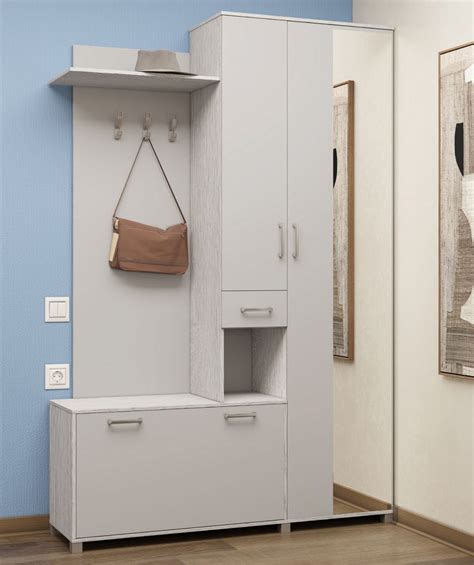 Купити Світлий сучасний передпокій у вузький коридор з шафою і дзеркалом 140 см Реприза Світ