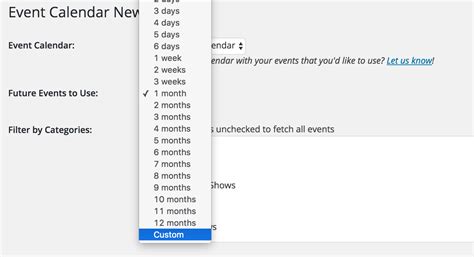 custom date range calendar