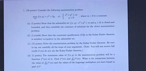 Solved 1 30 Points Consider The Following Maximization