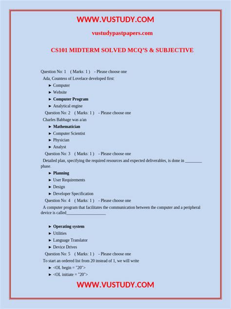 Cs101 Midterm Solved Mcqs Subjective Pdf World Wide Web Internet