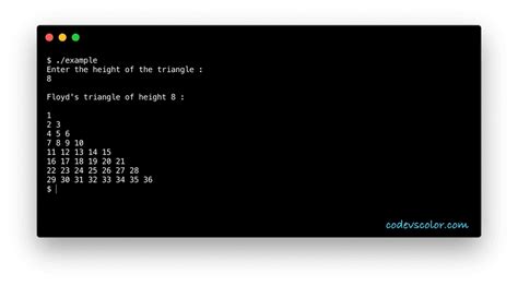 C Program To Print Floyds Triangle Using For And While Loop Codevscolor