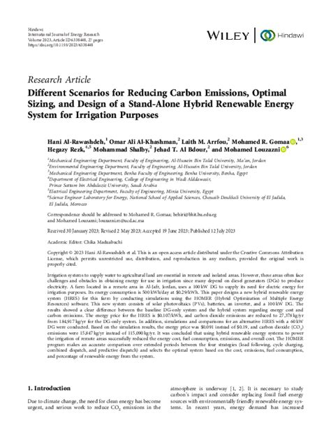Pdf Different Scenarios For Reducing Carbon Emissions Optimal Sizing And Design Of A Stand
