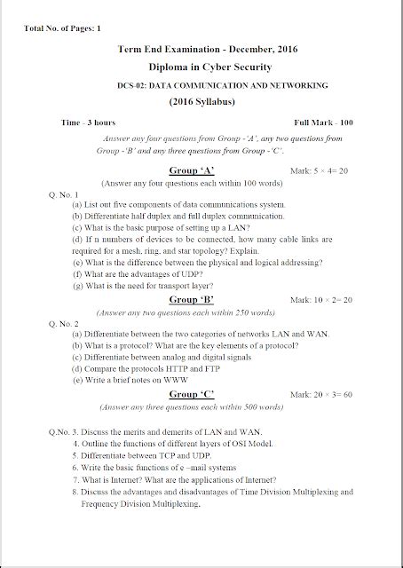 OSPU DCS Data Communication And Networking December Question Paper University Question