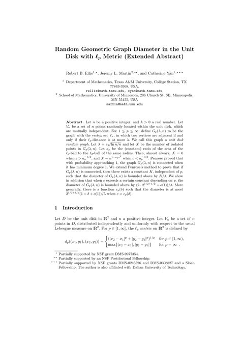 pdf random geometric graph diameter in the unit disk with l