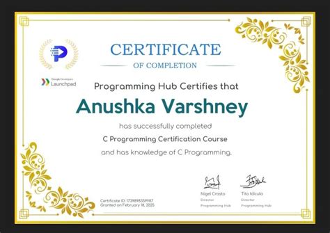 Anushka Varshney On Linkedin Thrilled To Share That I Have Successfully Completed The C
