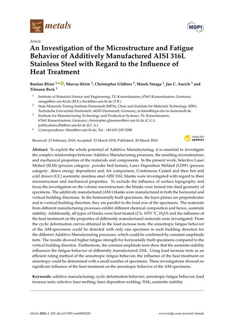 Pdf An Investigation Of The Microstructure And Fatigue Behavior Of Additively Manufactured