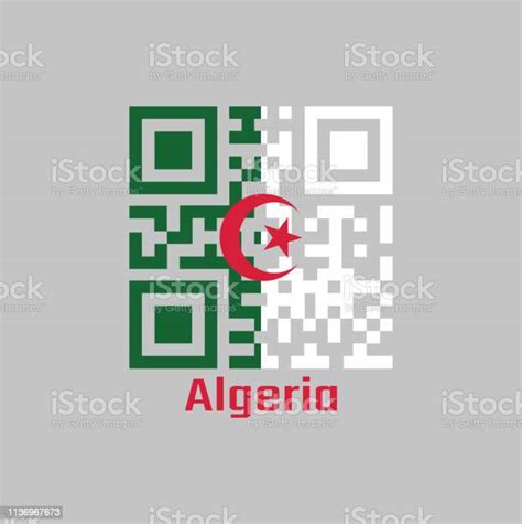 Qr 코드는 알제리 국기의 색상을 설정 그것은 빨간색 별과 초승달 중앙에 충전 두 개의 동등한 수직 막대기 녹색과 흰색으로 구성