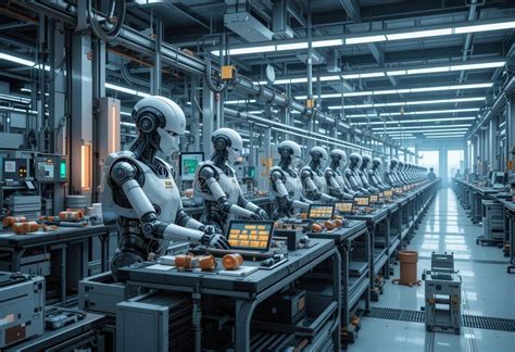 Robots Assembling Products In A Modern Industrial Factory Environment Stock Illustration