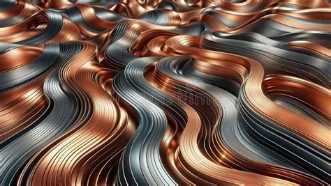 Metallic Waves 3d Render Of Undulating Copper And Silver Metallic Surfaces Generative Ai Stock