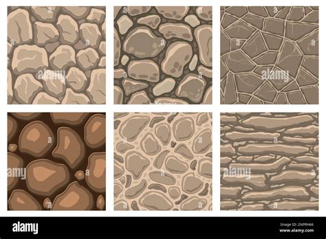Cartoon Game Textures Rocks Dirt And Ground Surface Seamless Patterns