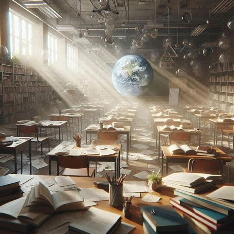 Messy Classroom With Sunbeams Premium Ai Generated Image