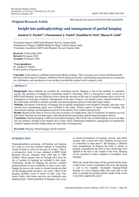 Pdf Insight Into Pathophysiology And Management Of Partial Hanging