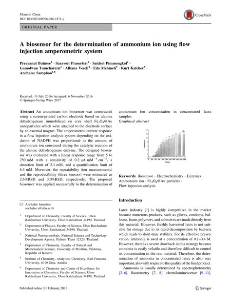 Pdf A Biosensor For The Determination Of Ammonium Ion Using Flow Injection Amperometric System