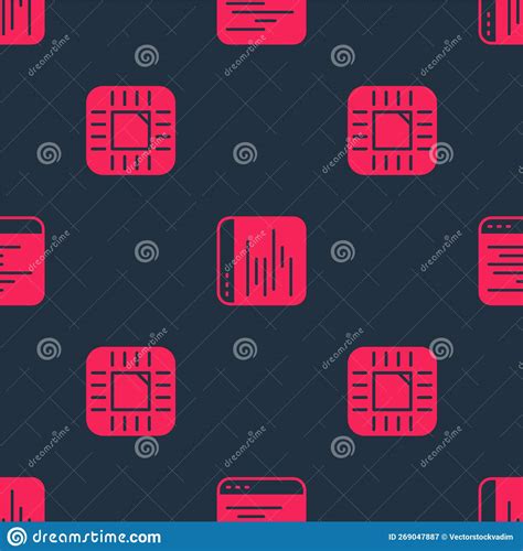Set Processor With Cpu And Software On Seamless Pattern Vector Stock