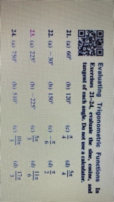 Solved Evaluating Trigonometric Functions In Exercises