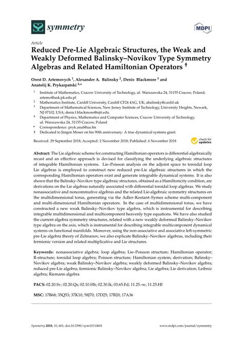 Pdf Reduced Pre Lie Algebraic Structures The Weak And Weakly
