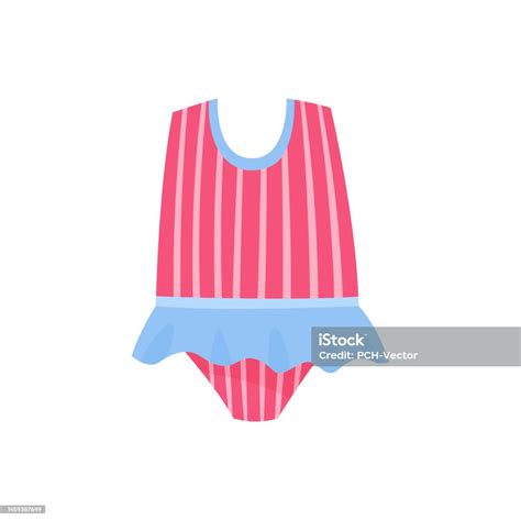 아이 들에 대 한 줄무늬 핑크 수영복 벡터 일러스트 레이 션 0명에 대한 스톡 벡터 아트 및 기타 이미지 0명 개념 계절 Istock
