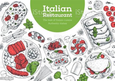 이탈리아 음식 메뉴 스케치 디자인 템플릿입니다 손으로 그린 그림 이탈리아 요리 음식 스케치 흑백 각인 된 스타일 Piadina에 대한 스톡 벡터 아트 및 기타 이미지