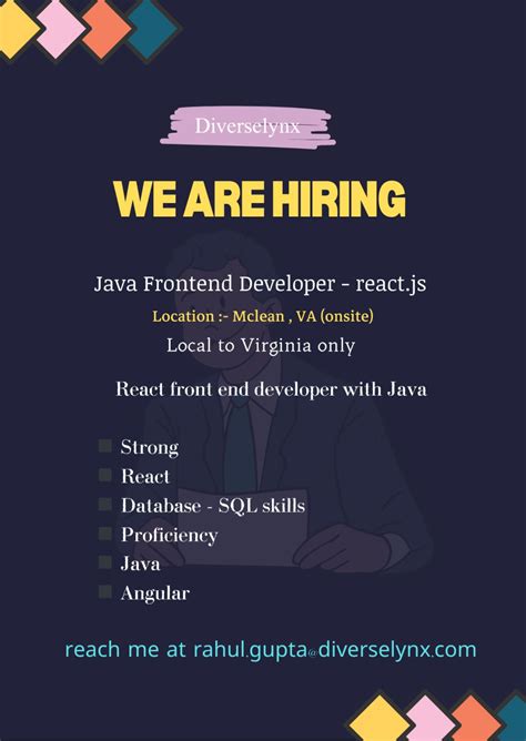 Rahul Dronaji On Linkedin Diverse Lynx Currently Hiring For Java Frontend Developer For Mclean