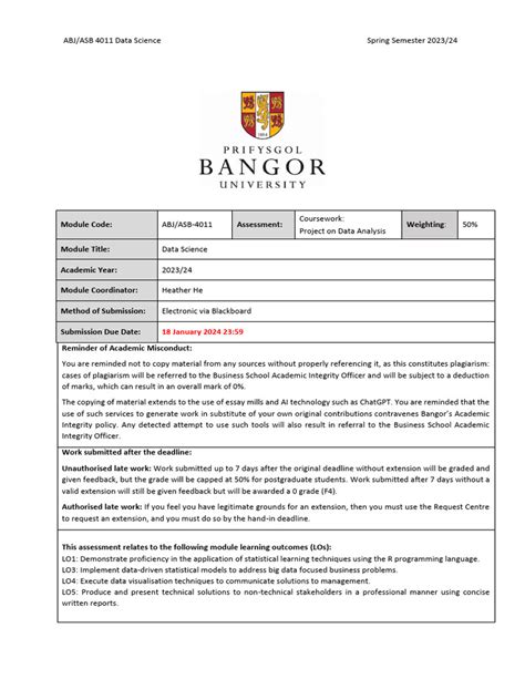 Data Science Project Coursework Brief Pdf