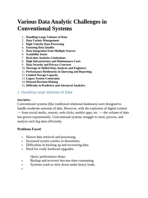 Various Data Analytic Challenges In Conventional Systems Pdf Data