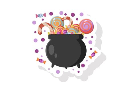 Premium Vector Candy In A Cauldron Sticker Vector Illustration
