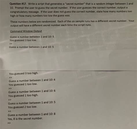 Solved Question 17 Write A Script That Generates A Secret
