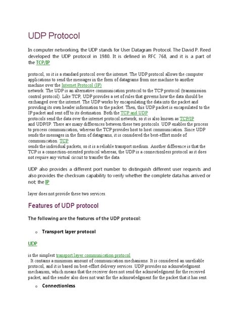 Udp Protocol Pdf Transmission Control Protocol Internet Protocols