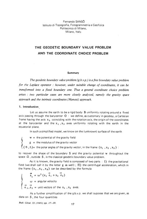 Pdf The Geodetic Boundary Value Problem And The Coordinate Choice Problem