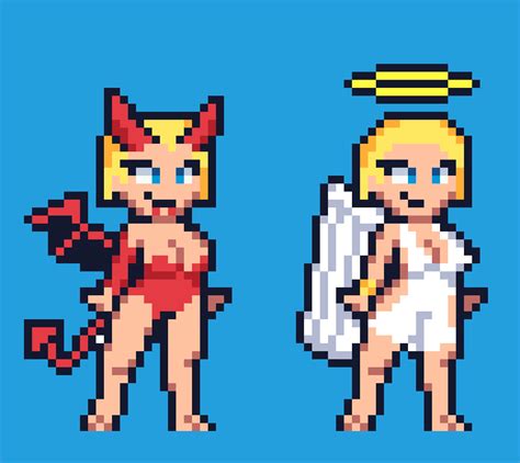 Rule 34 Angel Angel Wings Devil Devil Horns Devil Tail Female Pixel Artwork Pixel Art