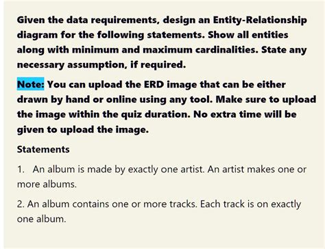 Solved Given The Data Requirements Design An Entity Relationship