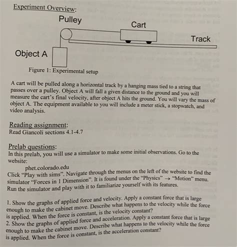 Solved Experiment Overview Pulley Cart Track Object A