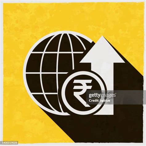 Indian Rupee Rate Increase Icon With Long Shadow On Textured Yellow