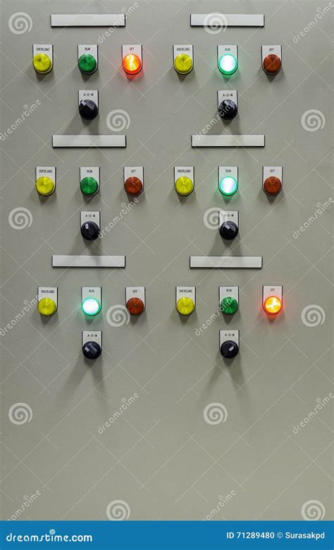 Group Of Status Indicator Light On Electrical Control Panel Stock