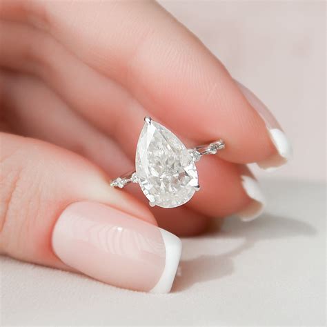 350ct Pear Cut Solitaire Moissanite Hidden Halo Engagement Ring