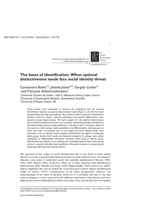 Pdf The Bases Of Identification When Optimal Distinctiveness Needs