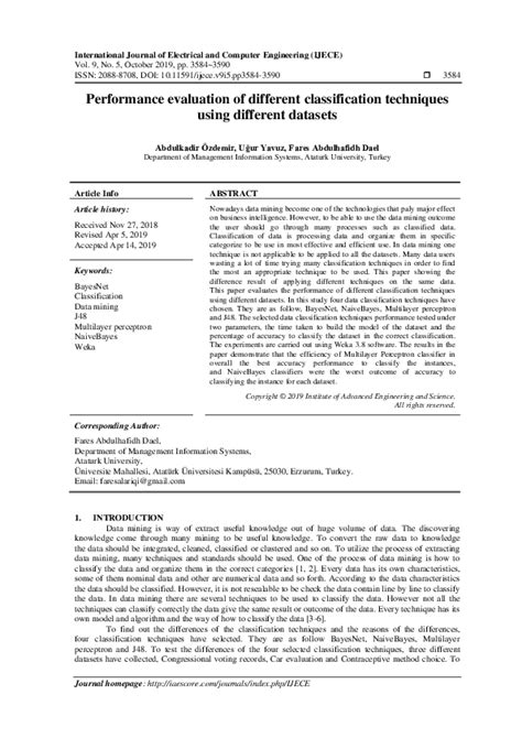 pdf performance evaluation of different classification techniques using different datasets