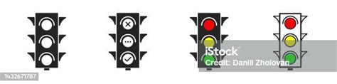 흰색 배경에 신호등 아이콘 아이콘 세트 벡터 기호 기호 플랫 스톱라이트 일러스트 레이 션 디자인 윤곽선 벡터 세트 금지 기호 교차 기호 조명 장비에 대한 스톡 벡터 아트 및