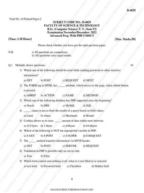 Advanced Prog With Php Bamu University Questions Pdf Computing World Wide Web