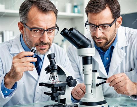 Premium Photo Two Scientists Looking Through A Microscope