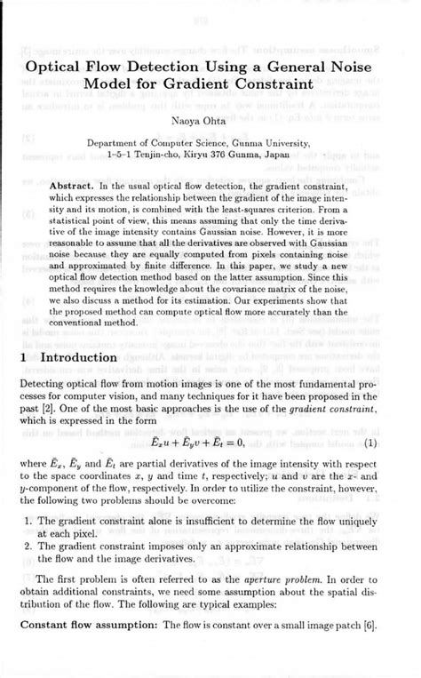 Pdf Optical Flow Detection Using A General Noise Model For Gradient