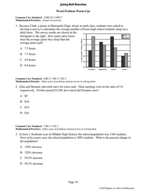 Math Word Problem Warm Ups Bell Ringers Problem Solving Applications