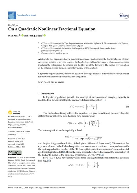 Pdf On A Quadratic Nonlinear Fractional Equation