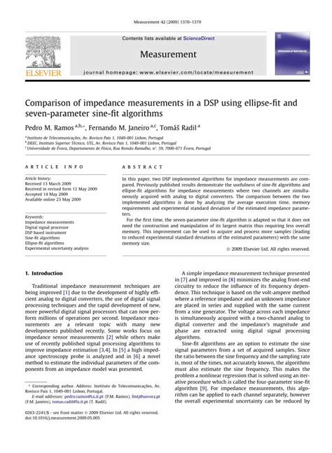 pdf comparison of impedance measurements in a dsp using ellipse fit