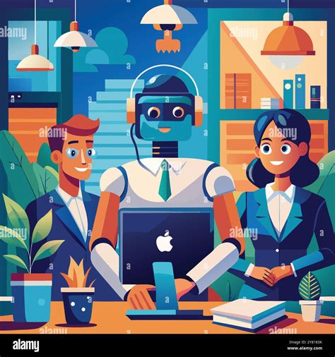 A Friendly Ai Robot In A Business Setting Working Alongside Two Human